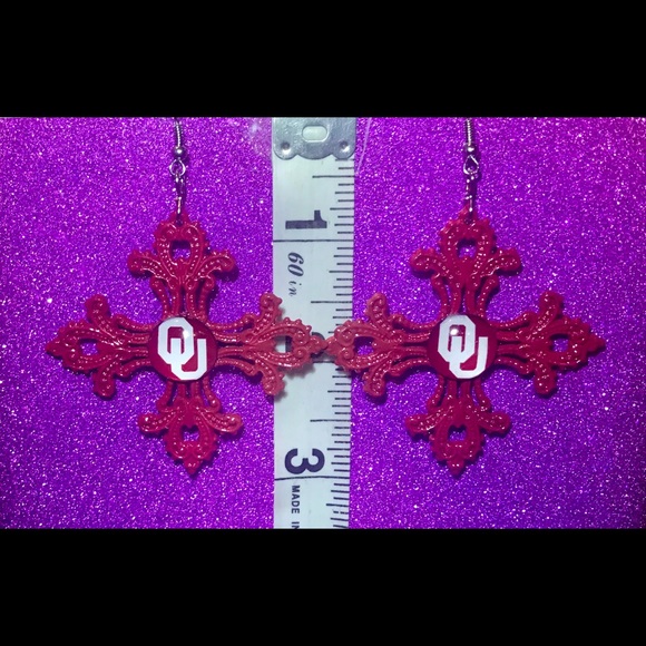 Cherance | Jewelry | Designer Cross Oklahoma Sooners Ou Logo Earrings ...